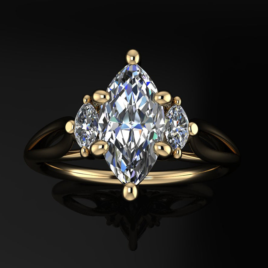 annabelle ring – 1 carat marquise moissanite engagement ring, 3 stone ...